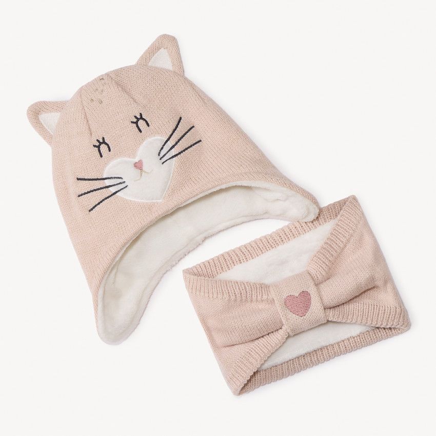 Orchestra Playful cat hat + snood set for baby girl Rose - 50 ...