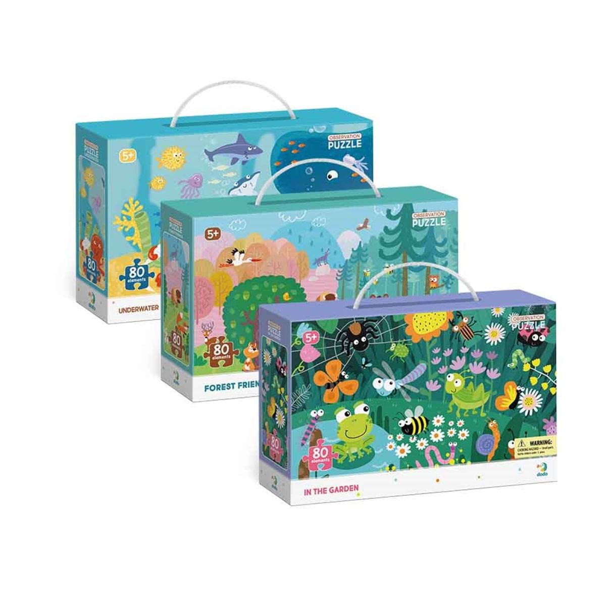 DODO Lot de 3 puzzles d'observation 80pcs jardin/foret/ocean - Jouet ...