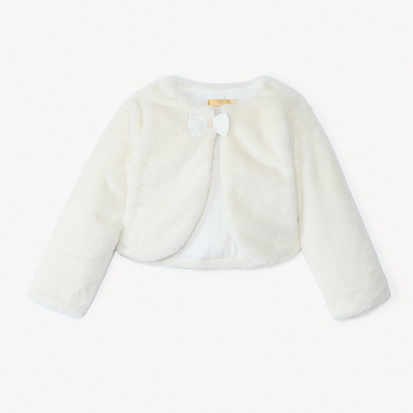 Orchestra Faux fur bolero cardigan with bow for girls Ecru - 4 years ...