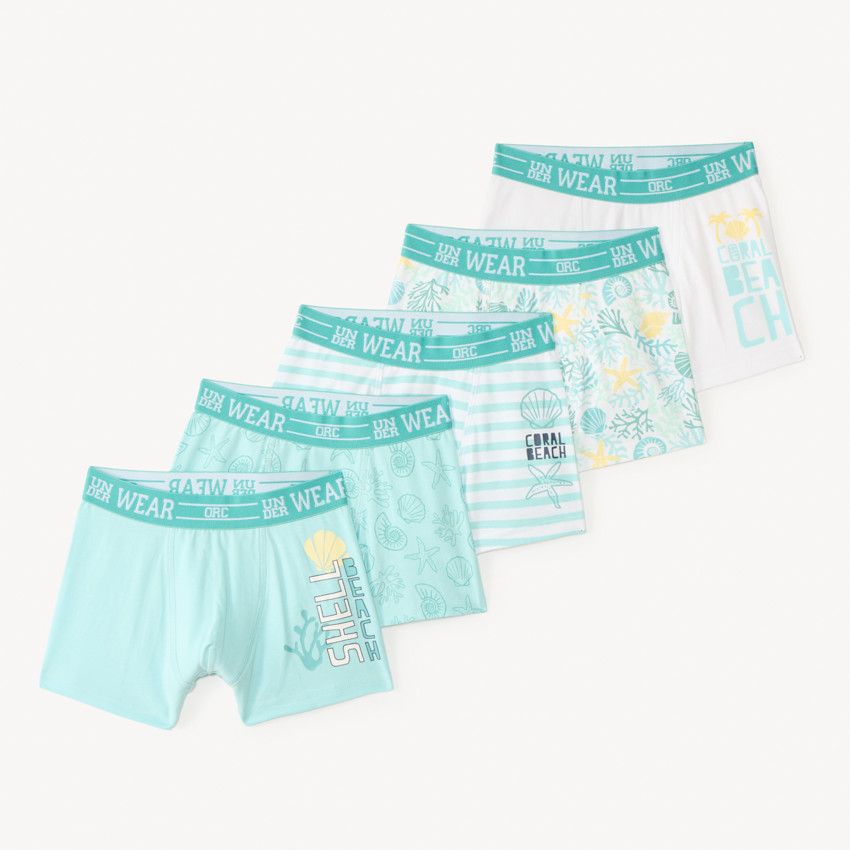Orchestra Lot de 5 boxers motifs coquillages pour garçon Blanc - 8 ans ...