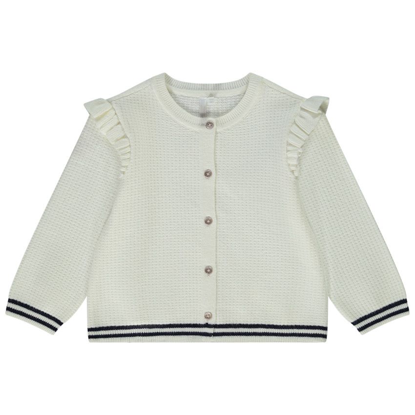 Orchestra Fancy knitted cardigan with ruffles for baby girl Ecru - 23 ...