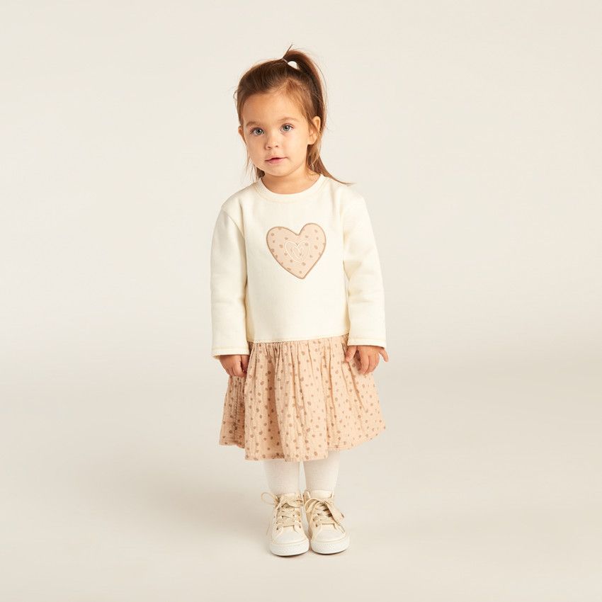 Orchestra Robe bi-matière effet 2 en 1 à pois pour bébé fille Beige ...