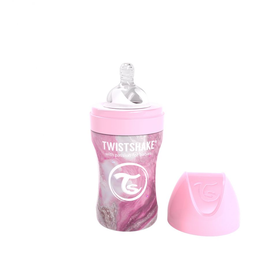 TWISTSHAKE Biberon en acier anti-colic 260ml marble pink - Biberons ...