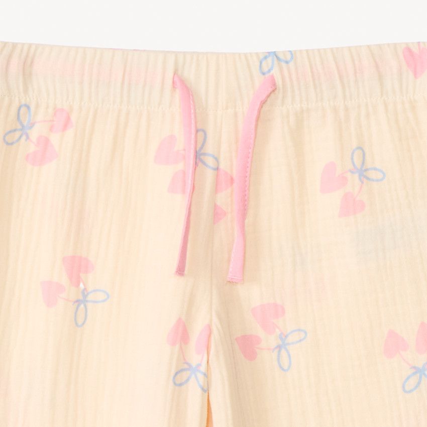 Orchestra Set pyjama long côtelé motifs cerises/cœurs pour fille Ecru ...
