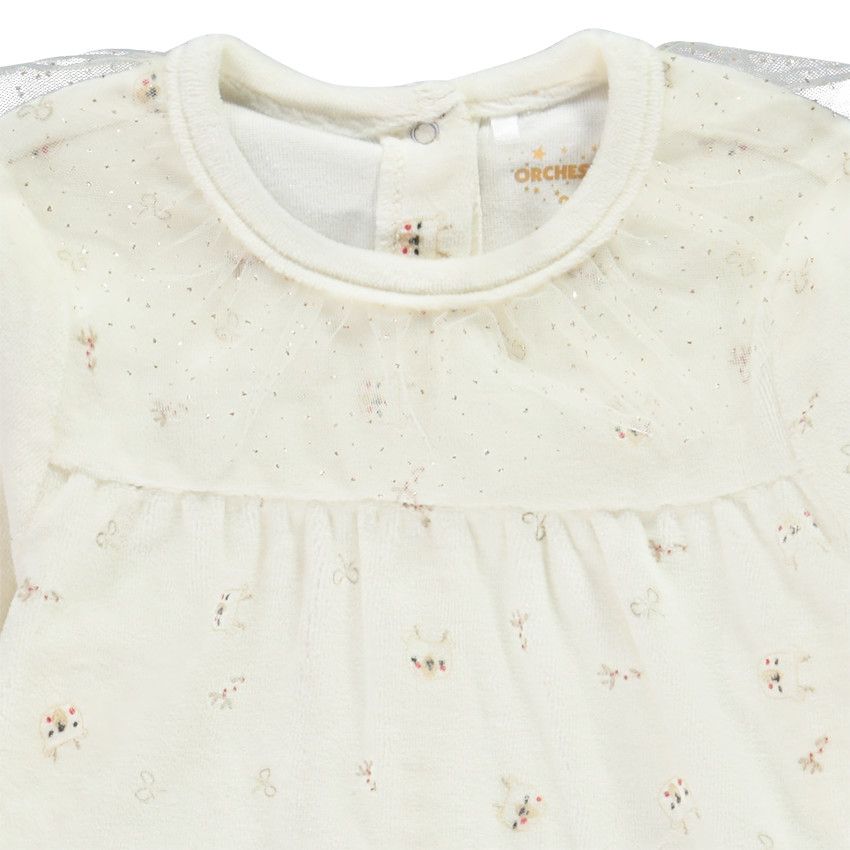 Orchestra Baby girl's tulle collar and queens'print velvet sleepsuit ...