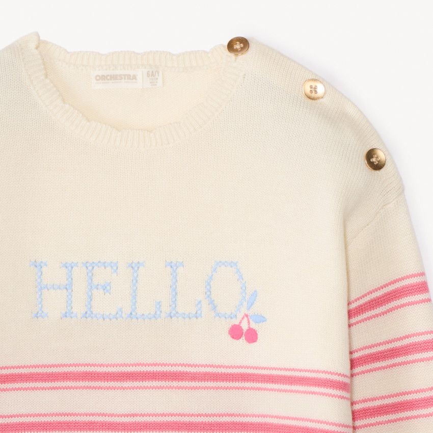 Orchestra Striped knitted jumper with fancy motifs for girls Ecru - 3 ...