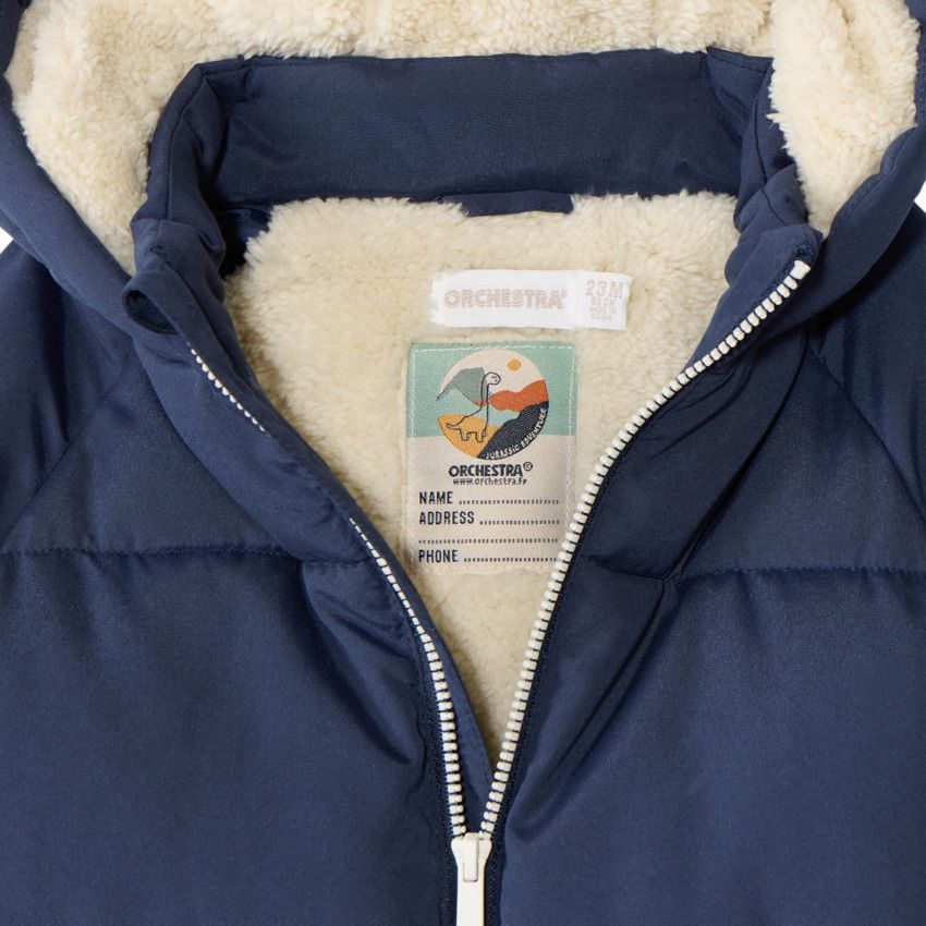 Orchestra Long quilted and sherpa-lined down jacket for baby boys Blue ...
