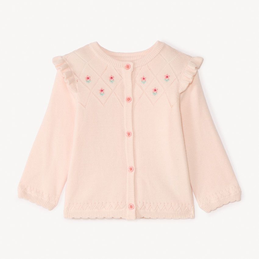 Orchestra Flower embroidered knitted cardigan for baby girl Rose - 3 ...