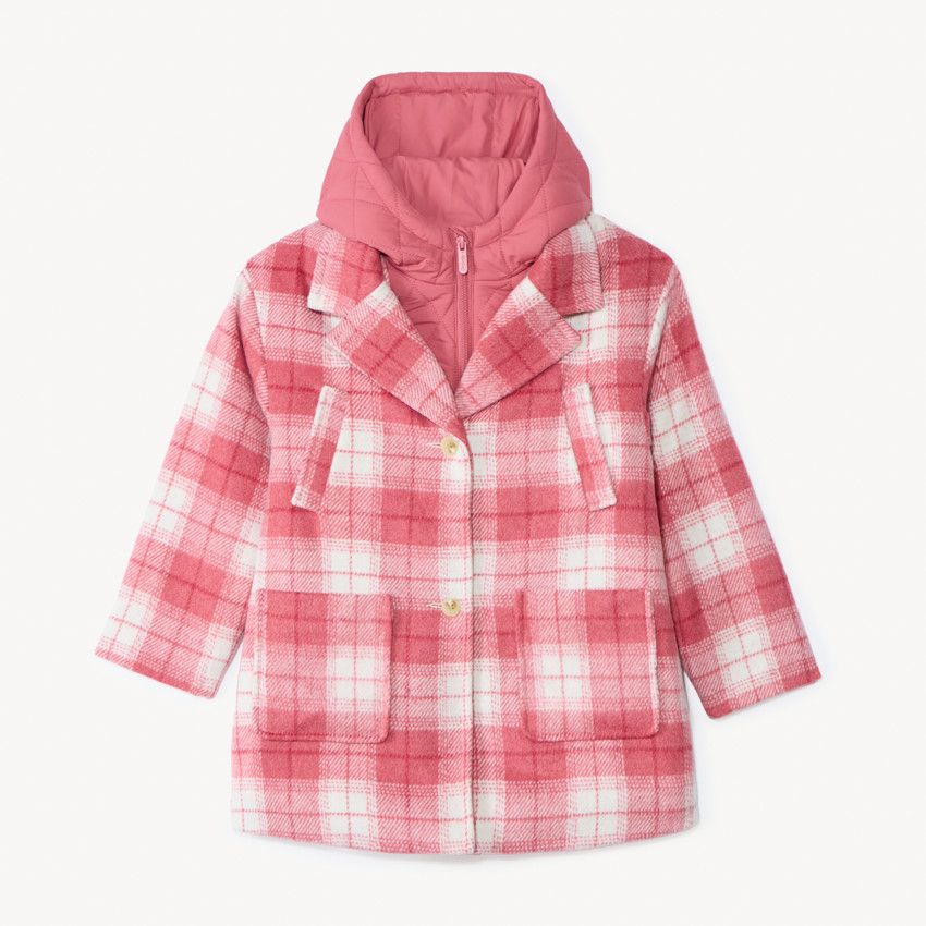 Orchestra Girl's changeable coat in checked woollen cloth Ecru - 10 ...