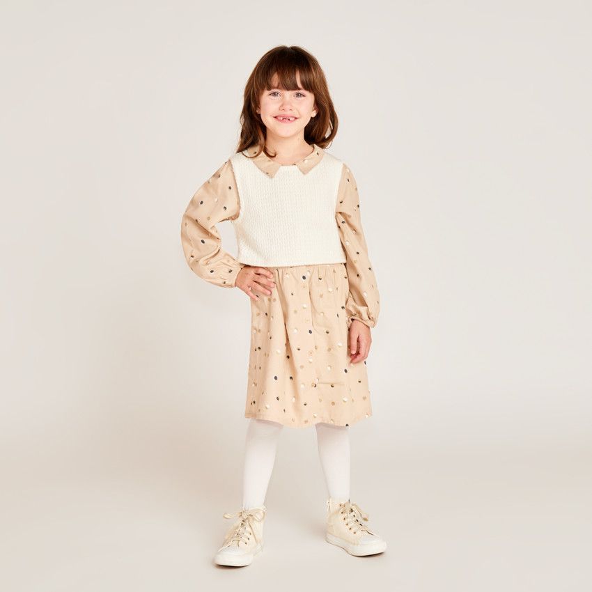 Orchestra Girl's 2-in-1 polka dot long sleeve dress Beige - 12 years old - Dress - Girl - Orchestra